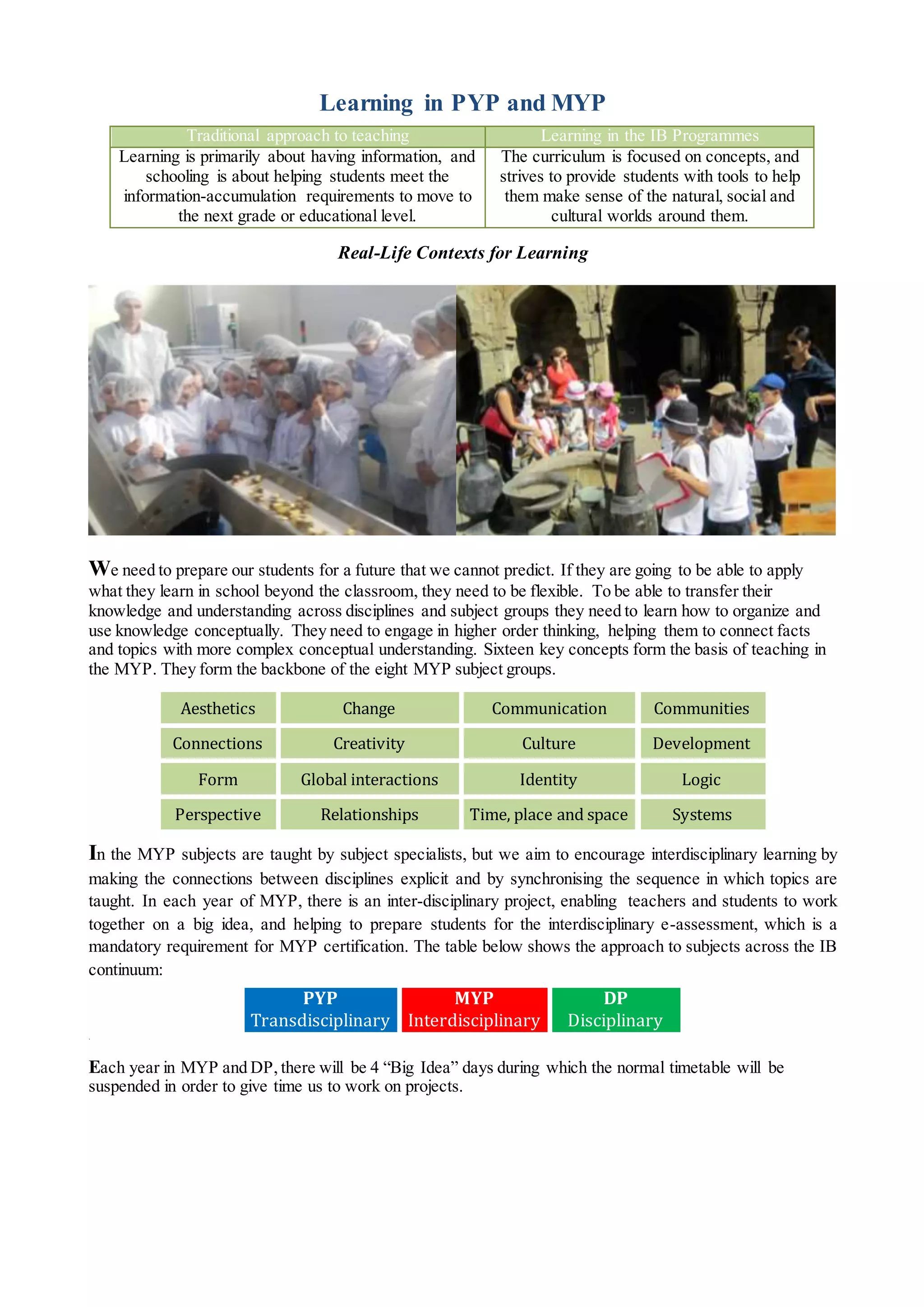 8. learning in pyp and myp | DOCX