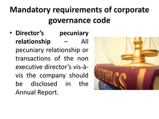 Mandatory requirements of corporate governance code - corporate ...