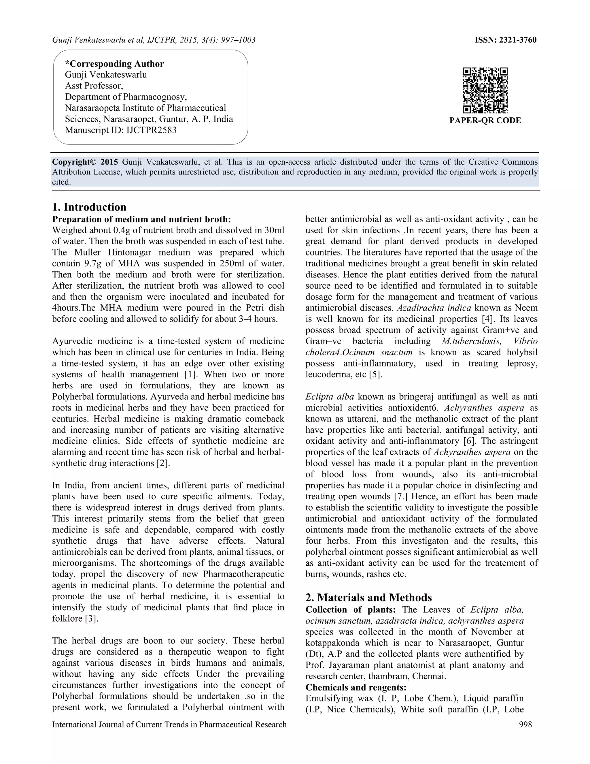 Preparation and Evaluation of Antimicrobial and Antioxidant Activity of ...