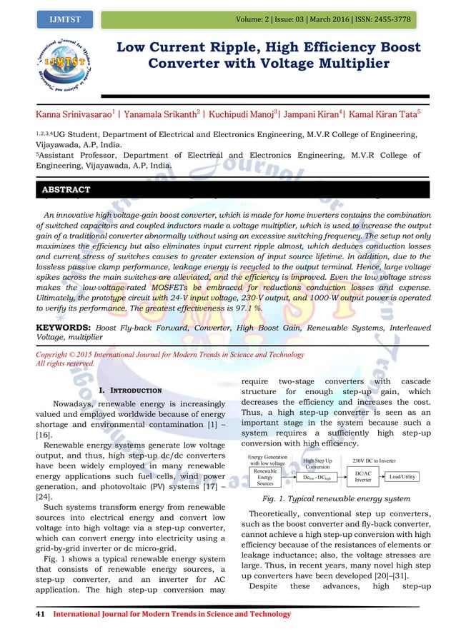 Low Current Ripple, High Efficiency Boost Converter with Voltage ...