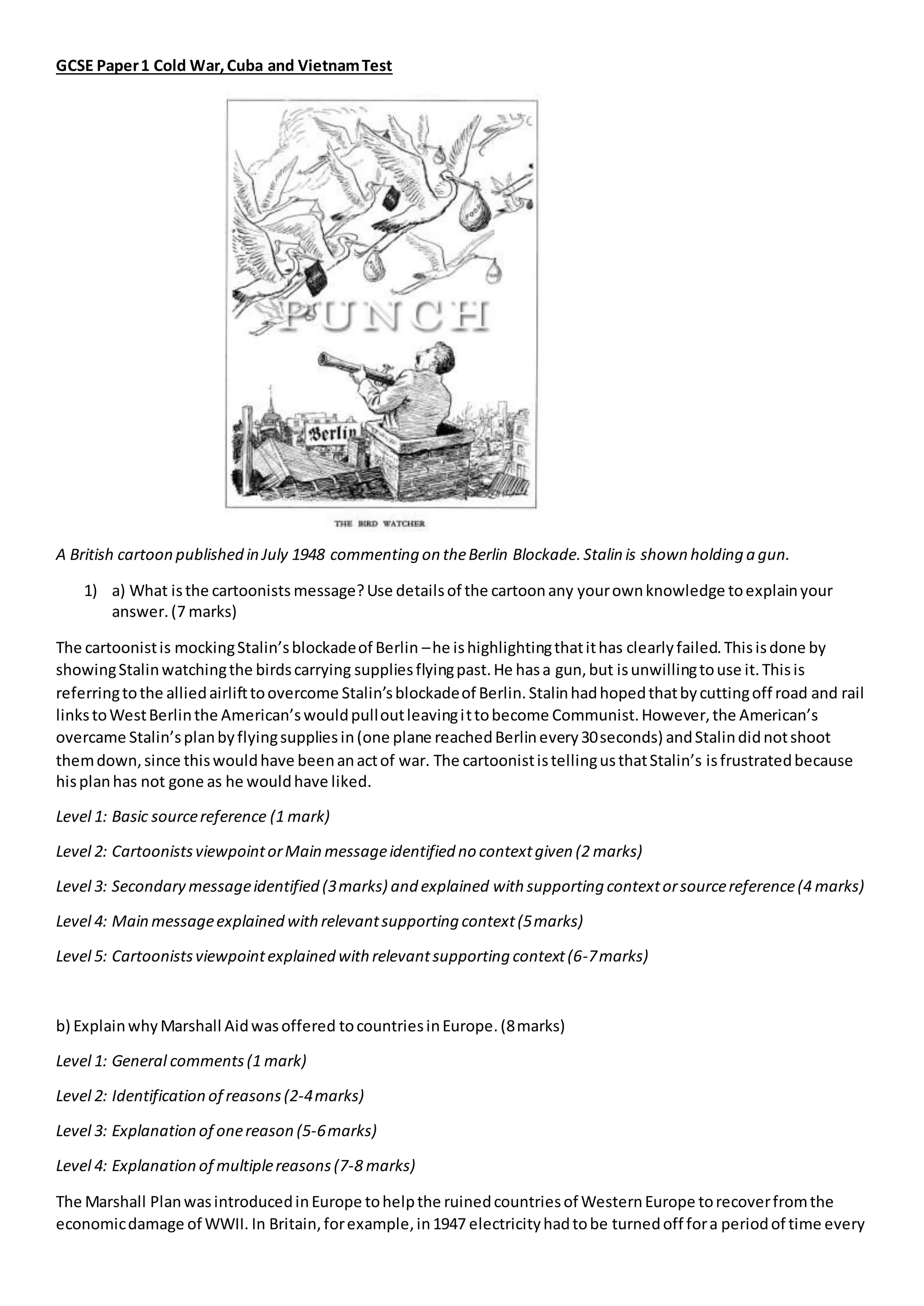 Cold War, Cuban Missile Crisis and Vietnam test model answers | DOCX