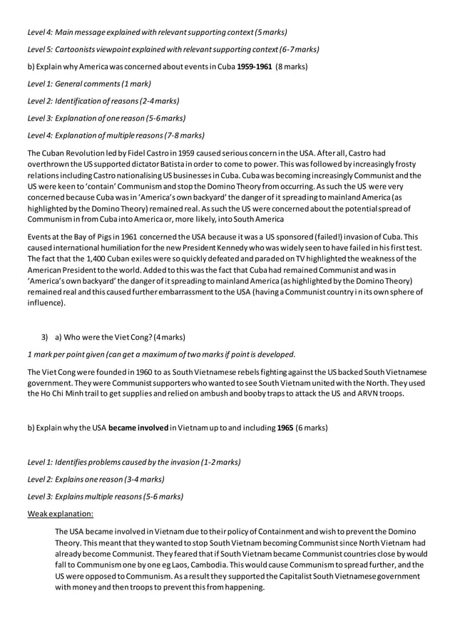 Cold War, Cuban Missile Crisis and Vietnam test model answers | DOCX ...