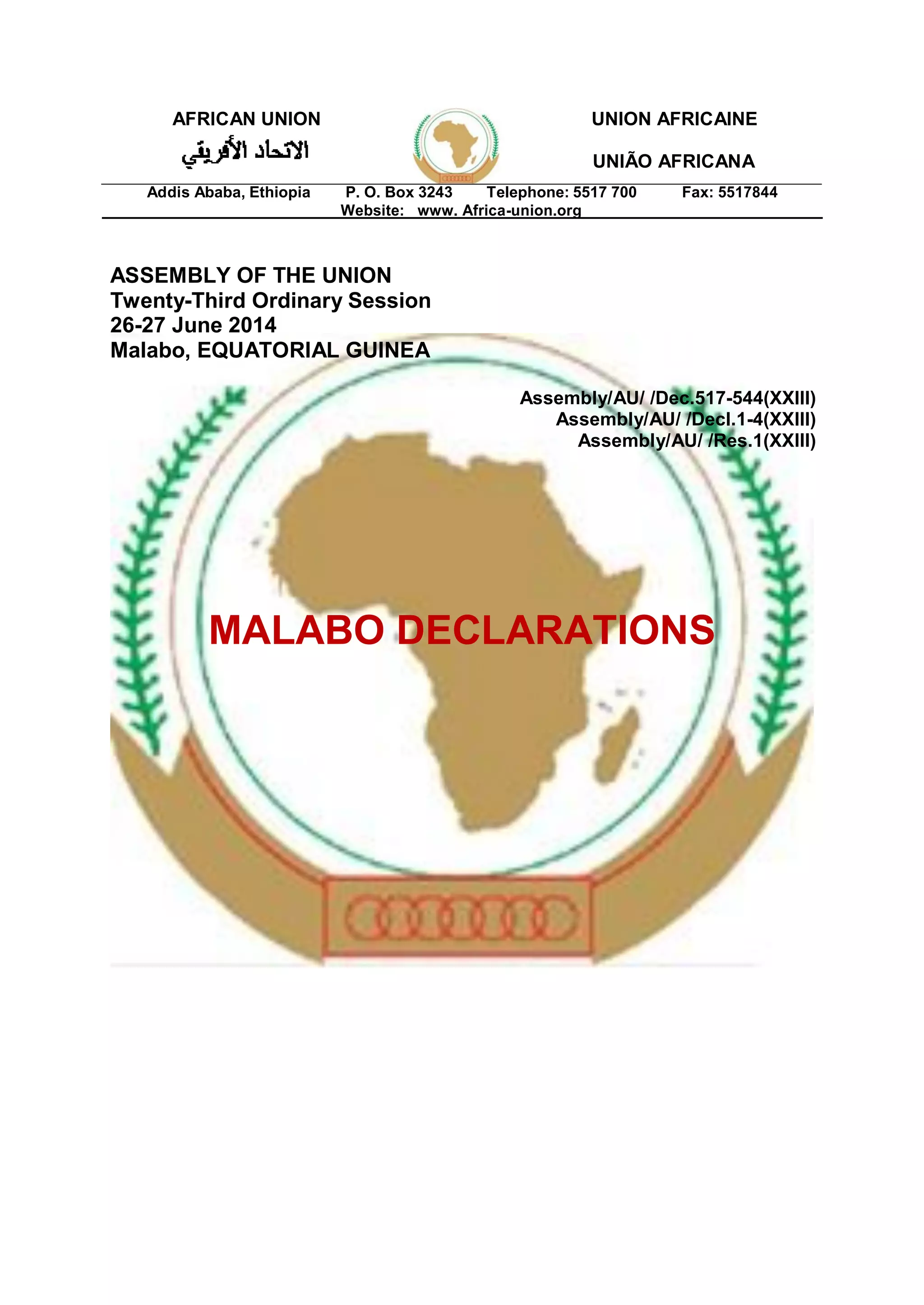 8. cairo malabo declaration agriculture in africa_au summit_june 2014 | PDF