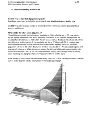 ESS Topic 8.1 - Human population dynamics guide | PDF