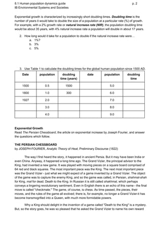 ESS Topic 8.1 - Human population dynamics guide | PDF