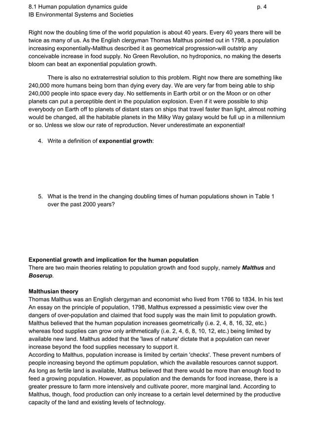 ESS Topic 8.1 - Human population dynamics guide | PDF | Biological ...