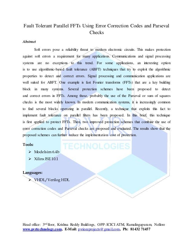 Fault Tolerant Parallel Ffts Using Error Correction Codes And Parseval Checks