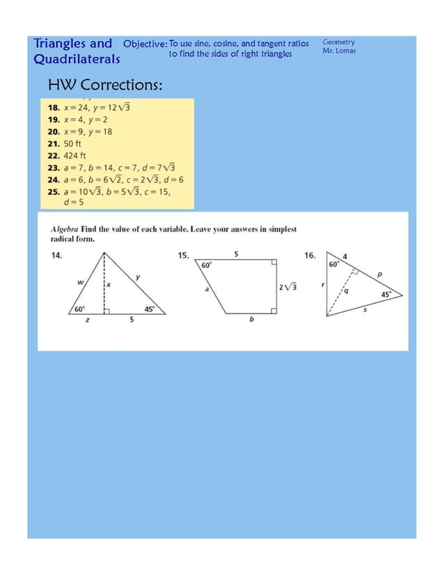 8.1 8.2 quiz start 8-3 sin cos tan | PDF