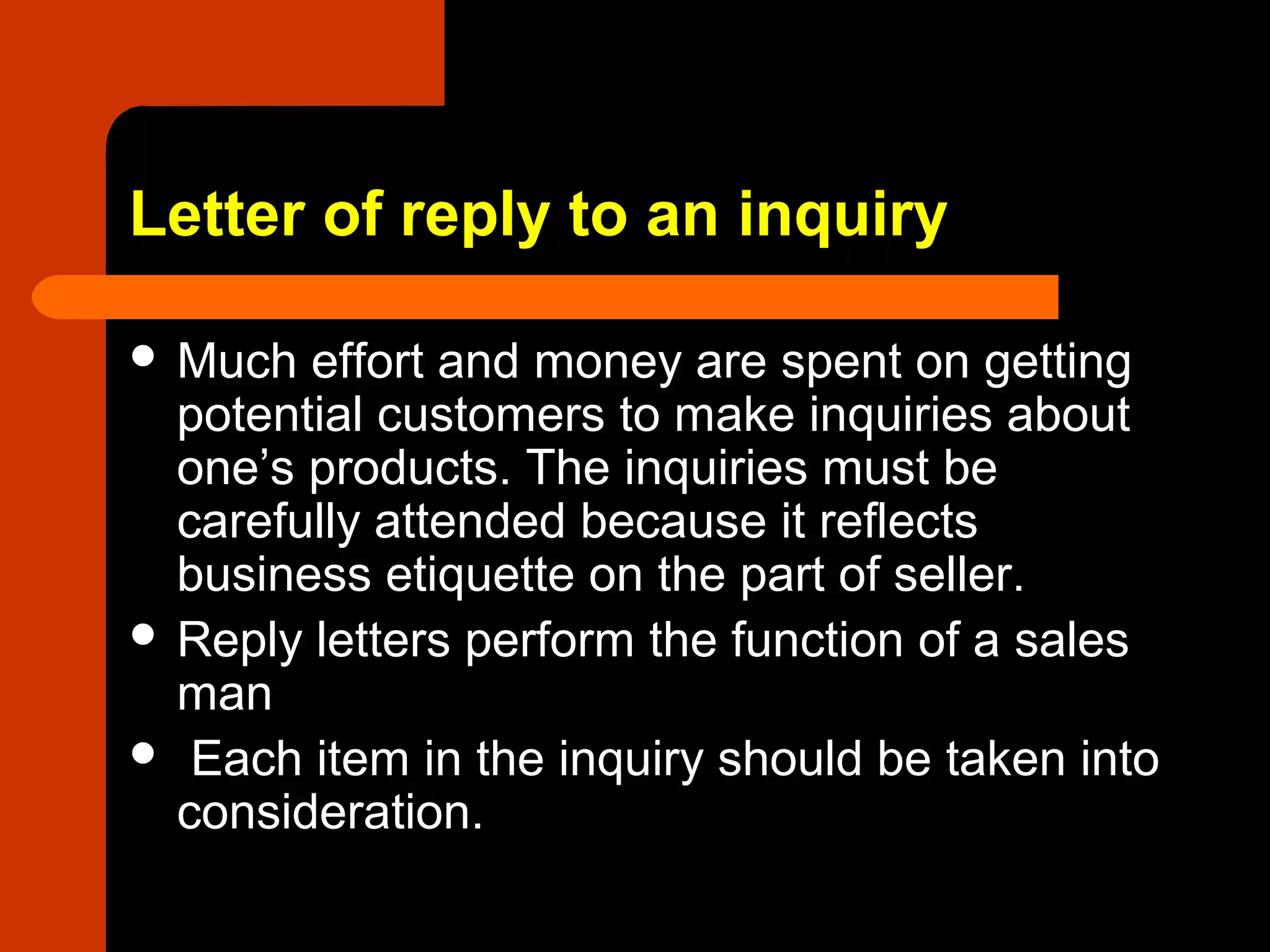 8. letter of reply to an inquiry | PPT