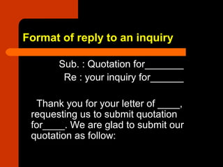 8. letter of reply to an inquiry | PPT