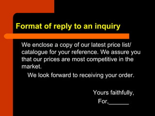 8. letter of reply to an inquiry | PPT