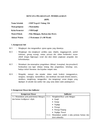 Rencana Pelaksanaan Pembelajaran Pola Bilangan | PDF
