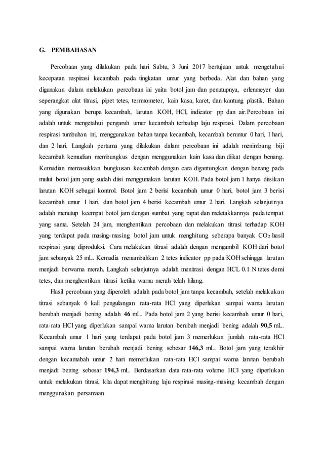 8. laporan praktikum biologi respirasi kecambah | DOCX