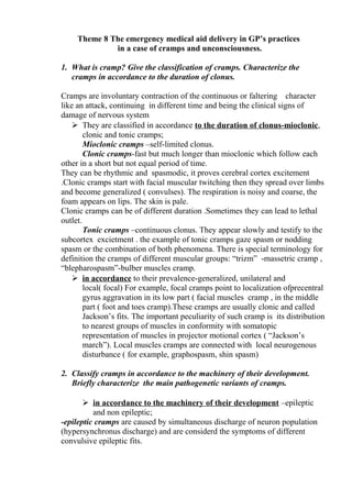 Emergency aid delivery in GP's practices in a case of cramps ...