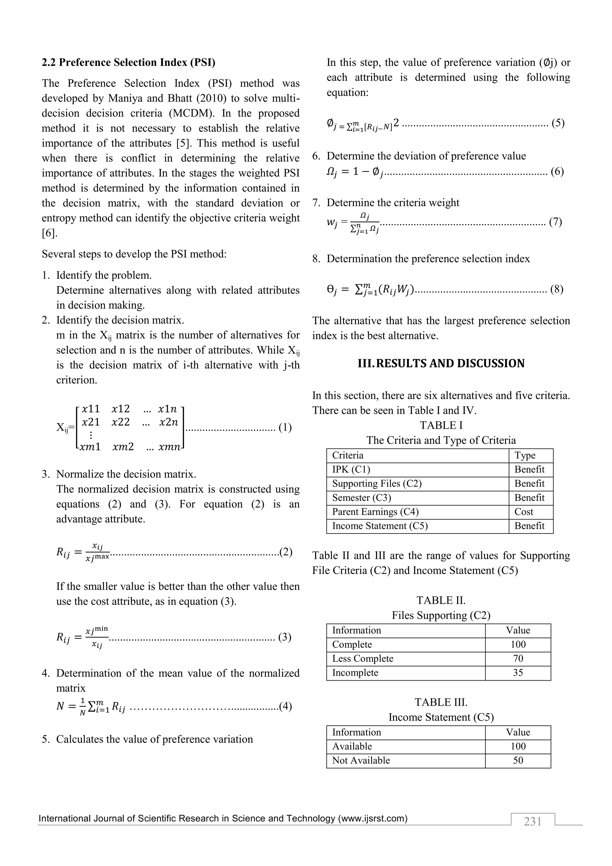 Determination of Education Scholarship Recipients Using Preference Selection Index | PDF