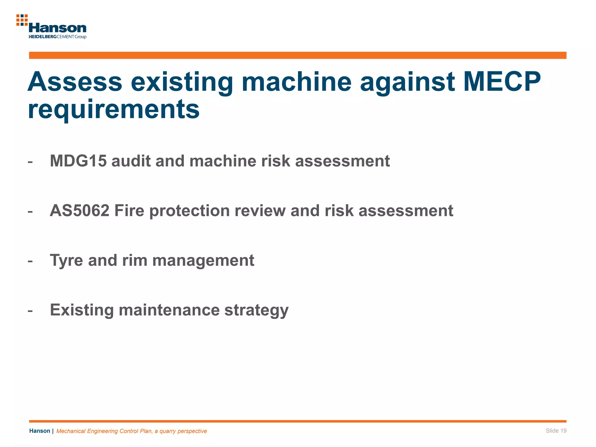 The mechanical engineering control plan, a quarry's perspective - Jon ...