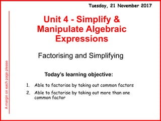 8.3 factorisation lesson | PPTX