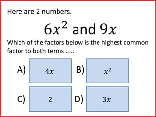8.3 factorisation lesson | PPTX