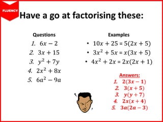 8.3 factorisation lesson | PPTX