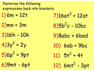 8.3 factorisation lesson | PPTX