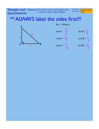 8.1 8.2 quiz start 8-3 sin cos tan | PDF