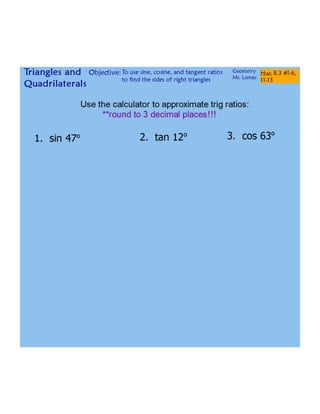 8.1 8.2 quiz start 8-3 sin cos tan | PDF