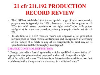 calulation of yields, production record review,change control | PPTX