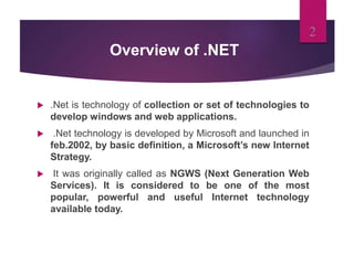 8. overview of .net | Computing | Technology & Computing