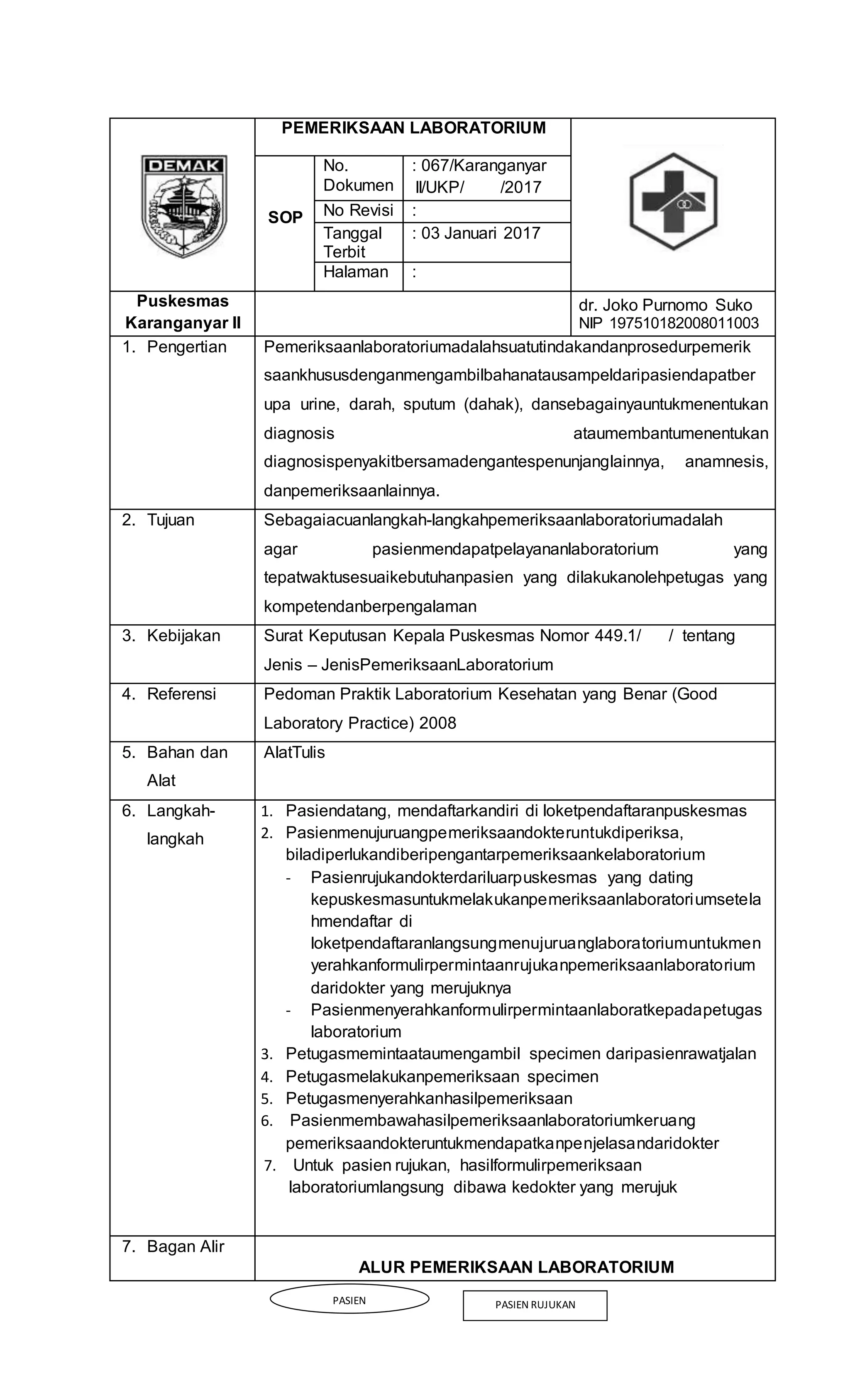 8.1.1.1 sop pemeriksaan laborat | DOCX