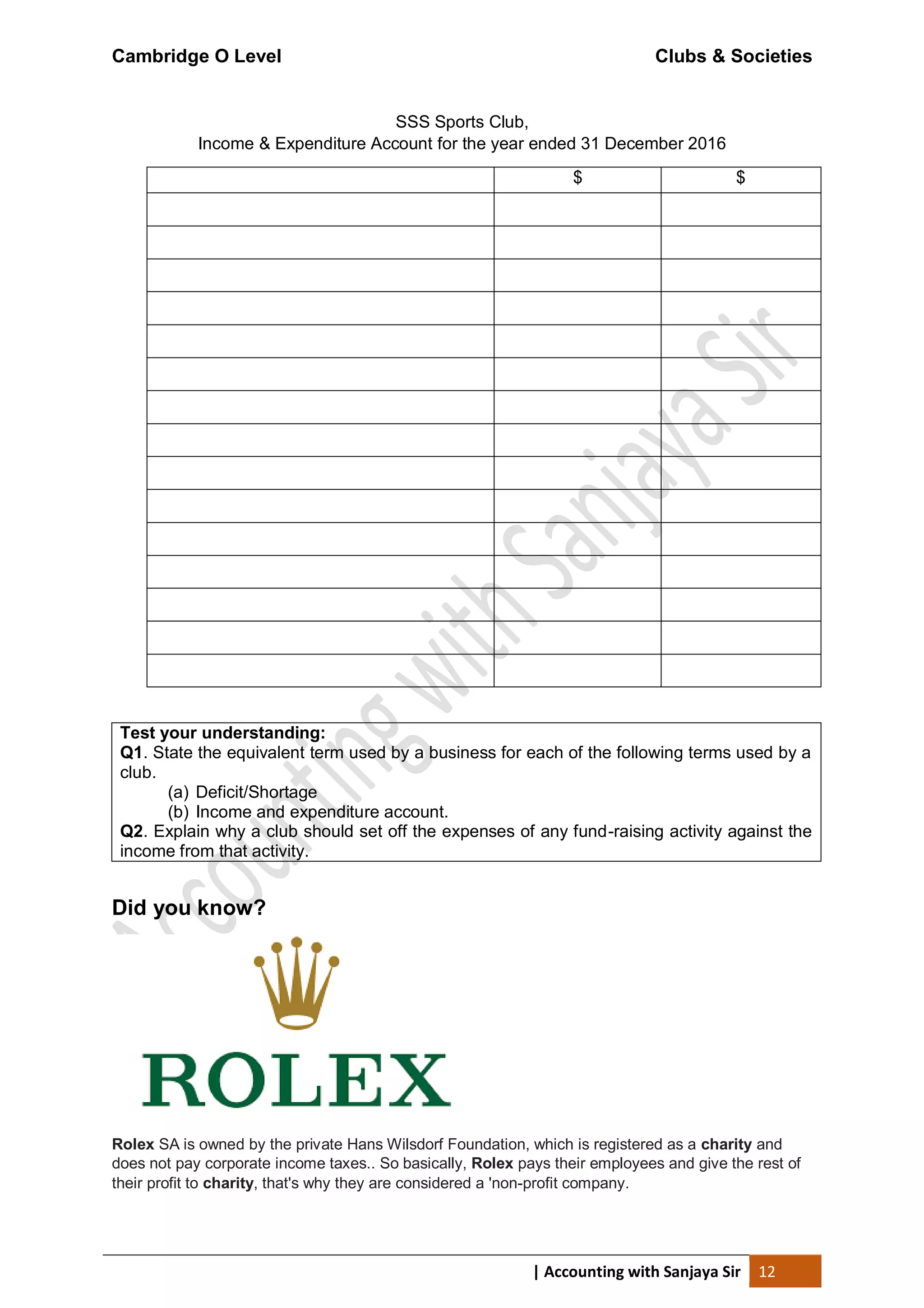 clubs & societies : final accounts of non - profit organisations | PDF