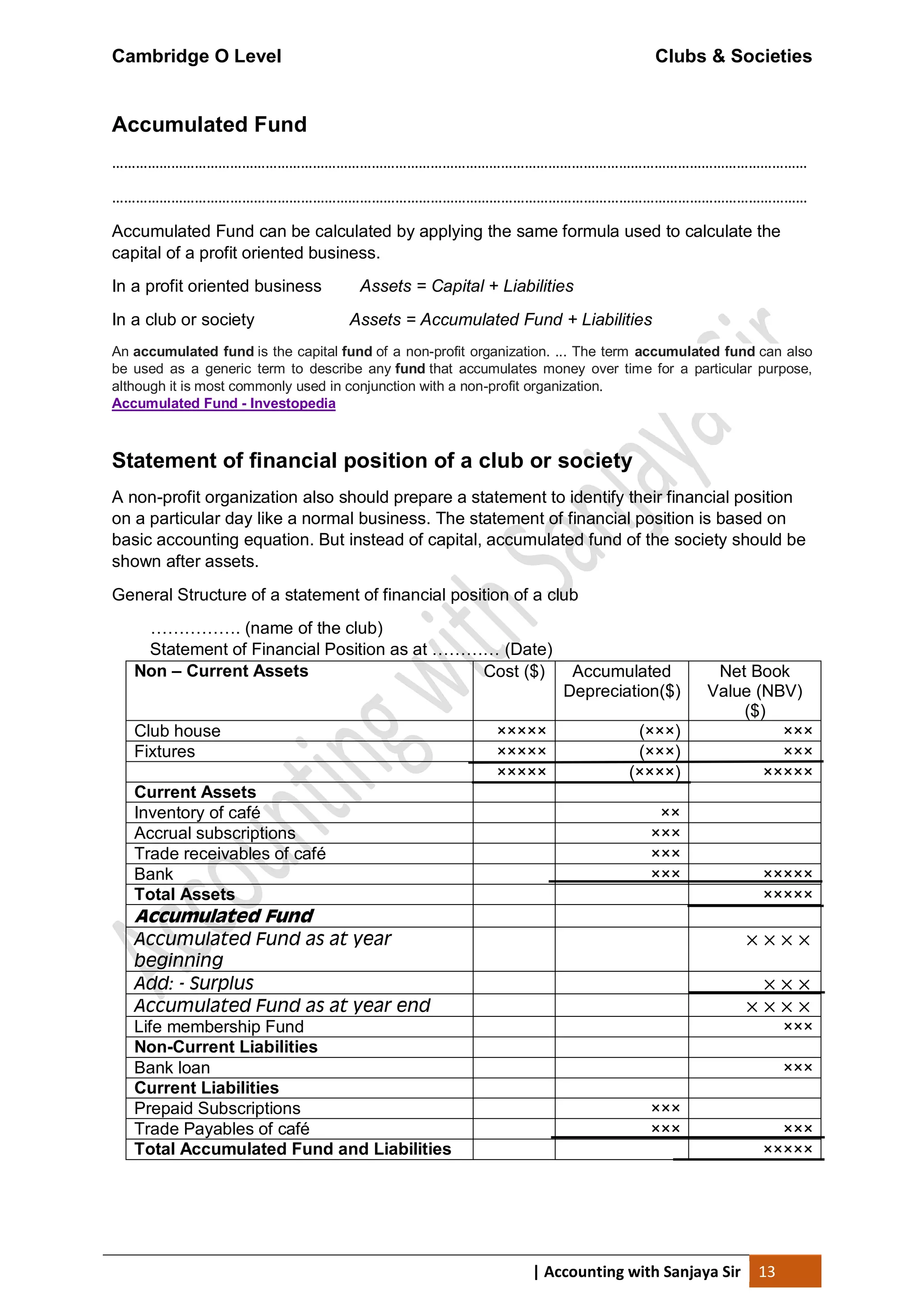 clubs & societies : final accounts of non - profit organisations | PDF