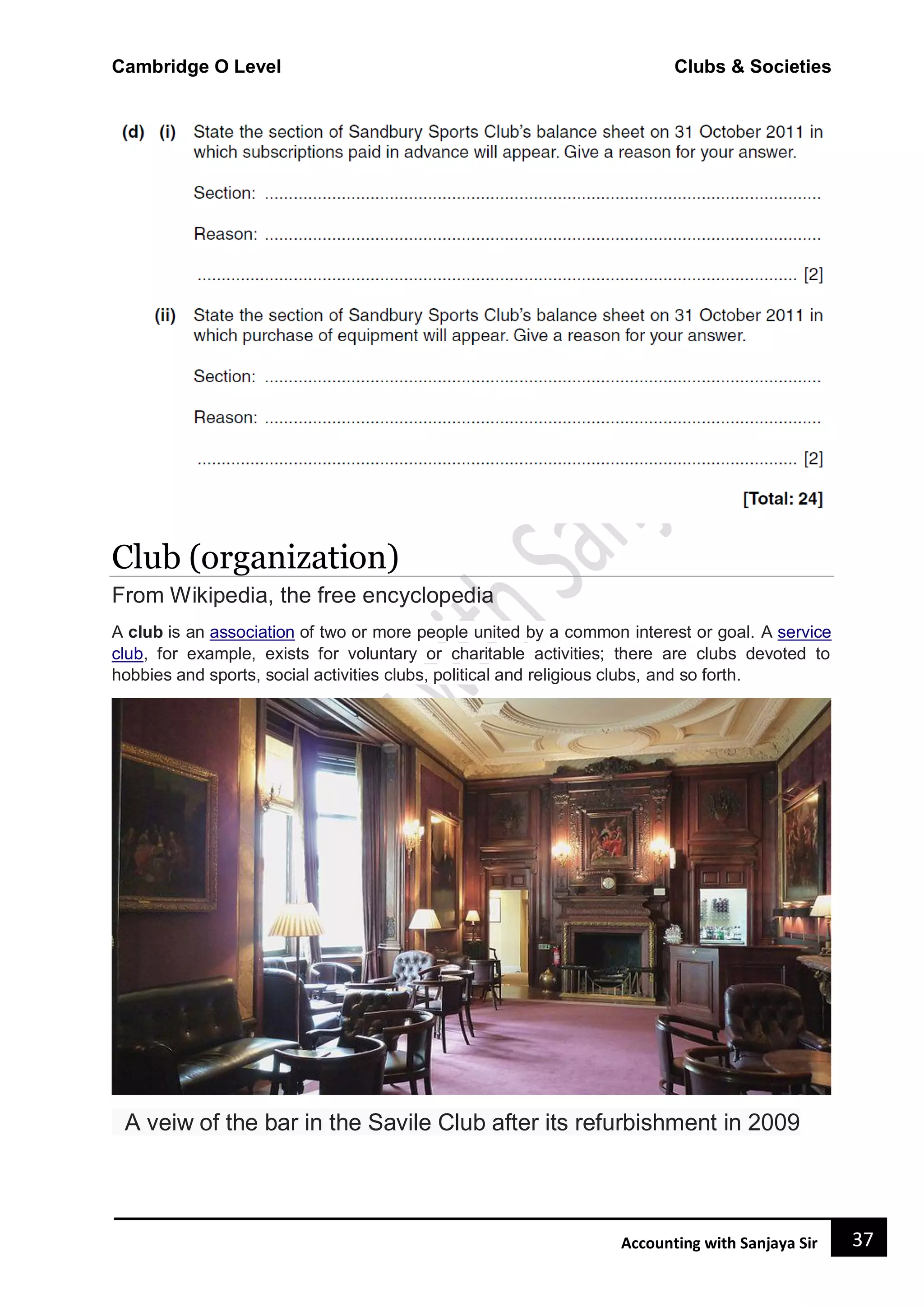 clubs & societies : final accounts of non - profit organisations | PDF