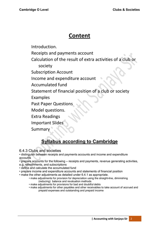 clubs & societies : final accounts of non - profit organisations | PDF