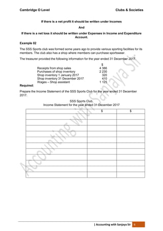 clubs & societies : final accounts of non - profit organisations | PDF