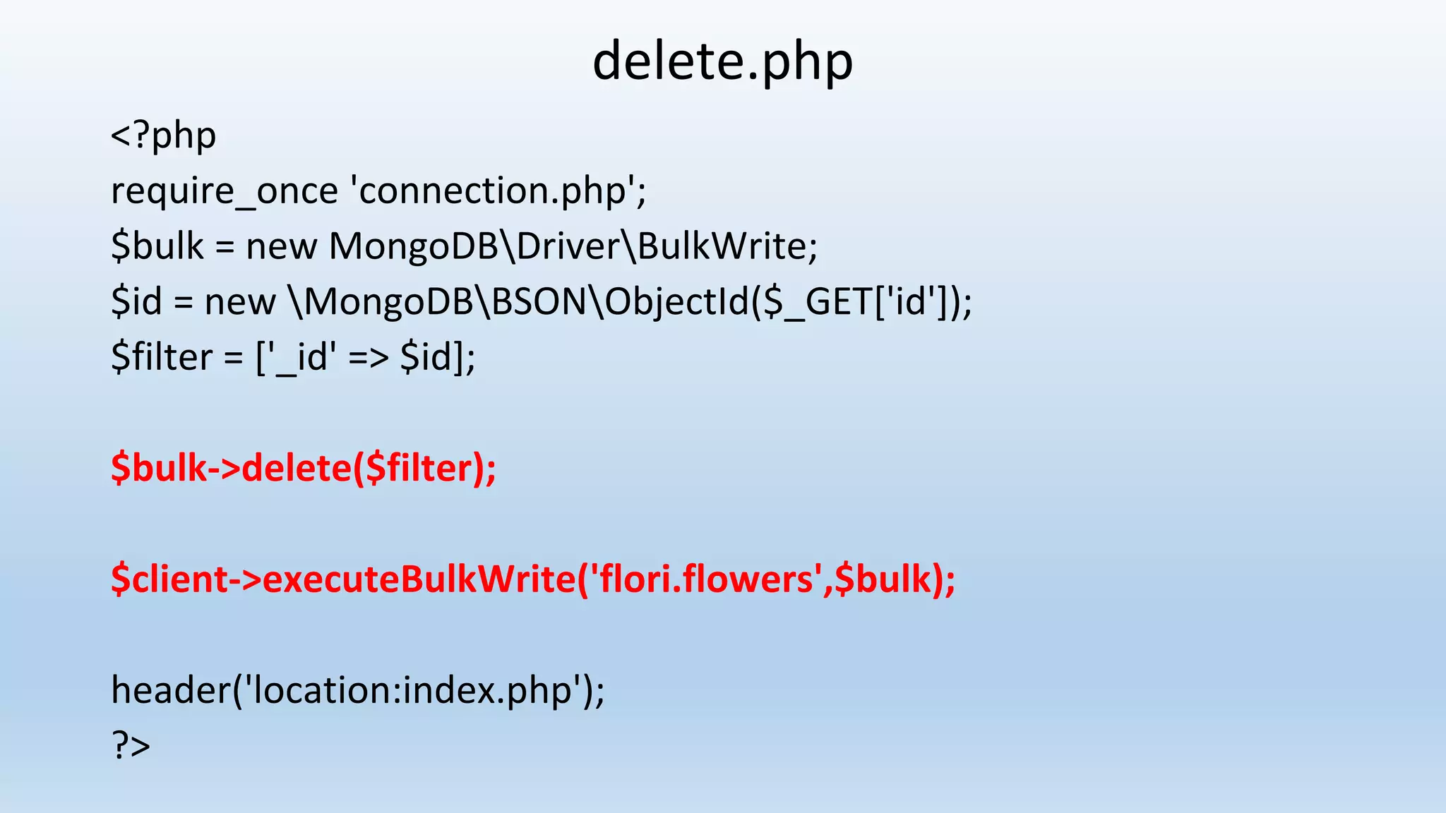 8. Php MongoDB stergerea unui document | PPT