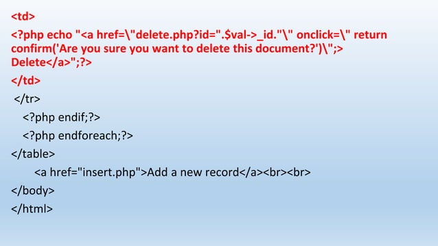 8. Php MongoDB stergerea unui document | PPT