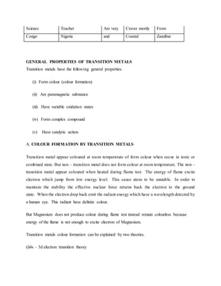 INORGANIC CHEMISTRY 1.2-TRANSITION ELEMENT | DOCX | Chemistry | Science