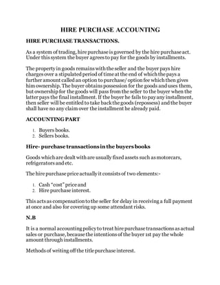 HIRE PURCHASE ACCOUNTING | PDF