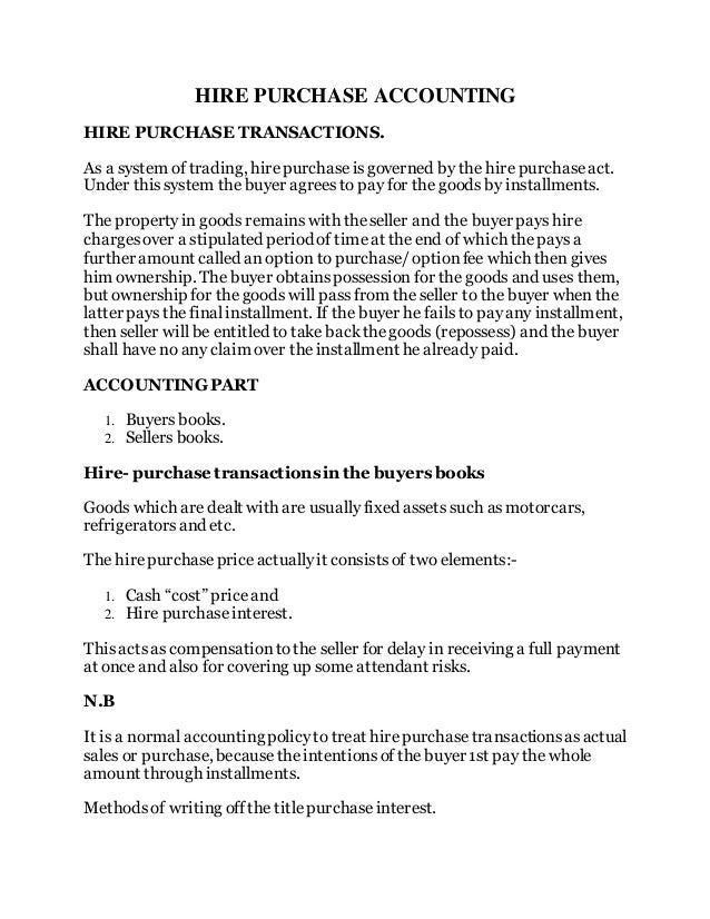 HIRE PURCHASE ACCOUNTING HIRE PURCHASE ACCOUNTING