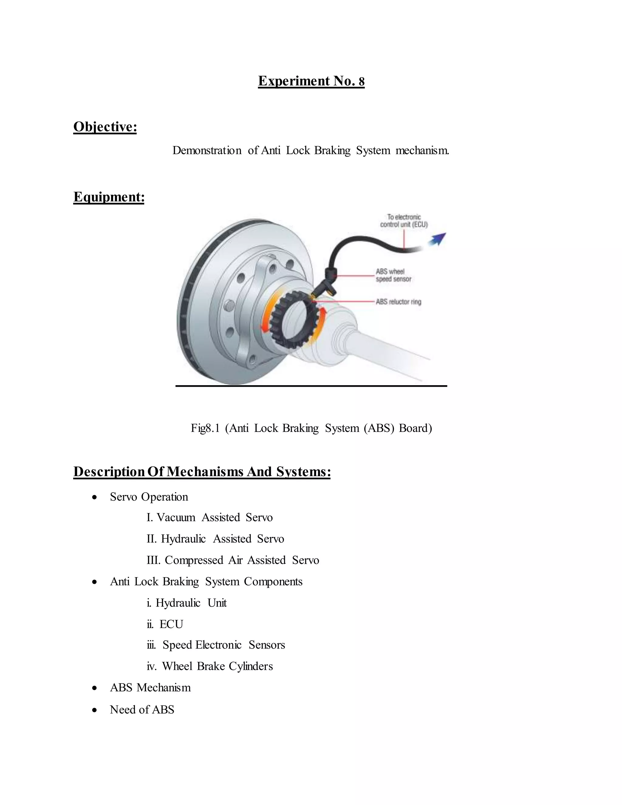 Demonstration of Anti Lock Braking System mechanism. | DOCX | Auto ...