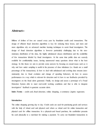 credit card fraud analysis using predictive modeling python project abstract | DOCX