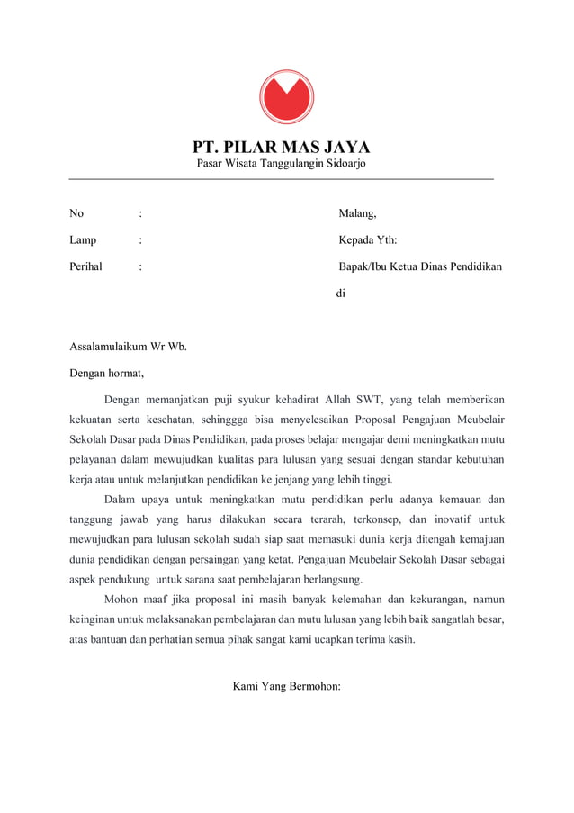 Contoh Proposal Pengajuan Meubelair Sekolah Dasar | PDF