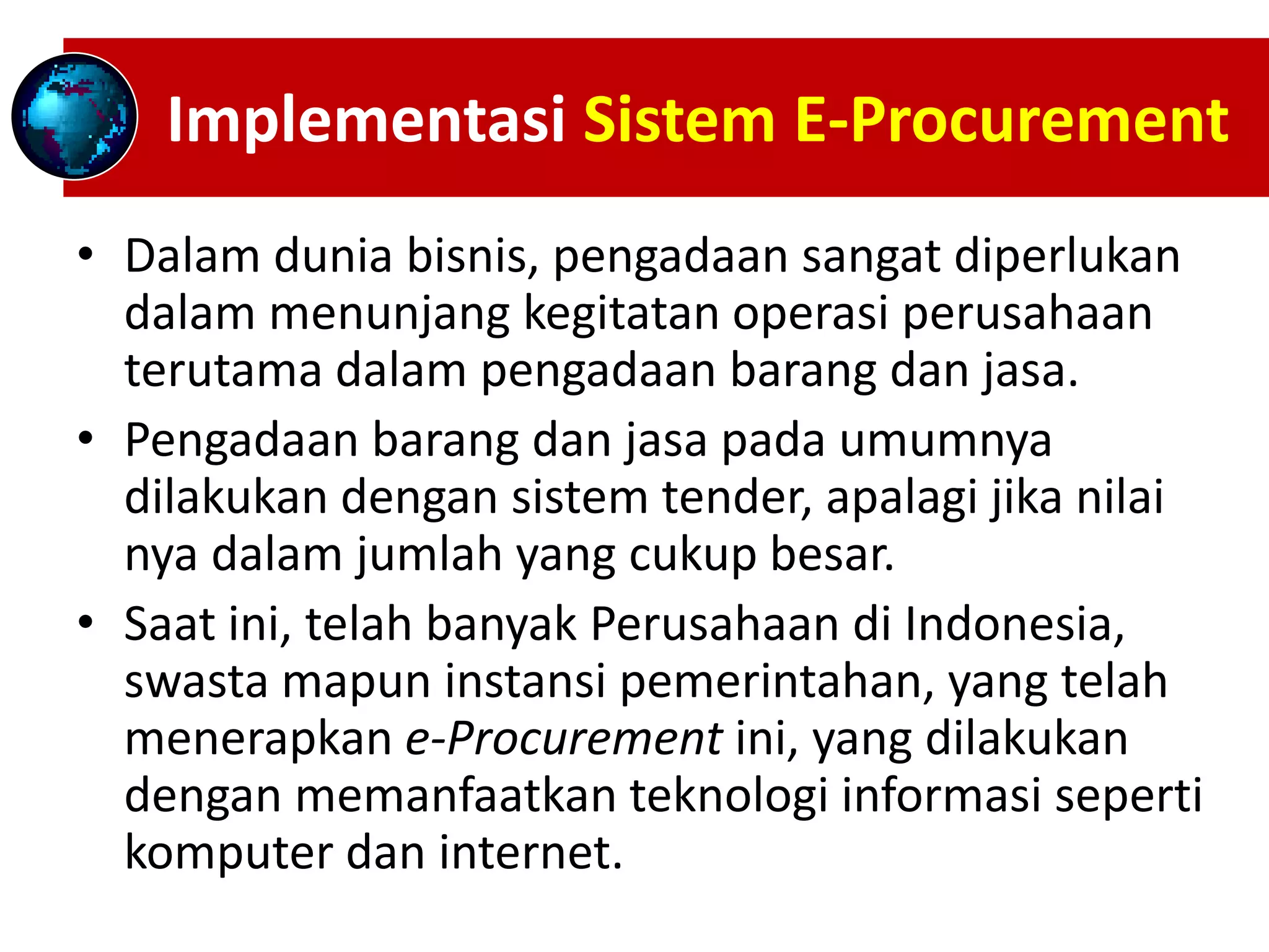 e-Procurement Implementation _Materi Training "e- PROCUREMENT MANAGEMENT" | PPTX