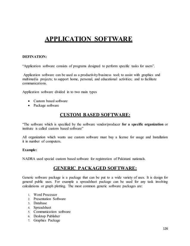 application software and types Custom based software Package software | PDF