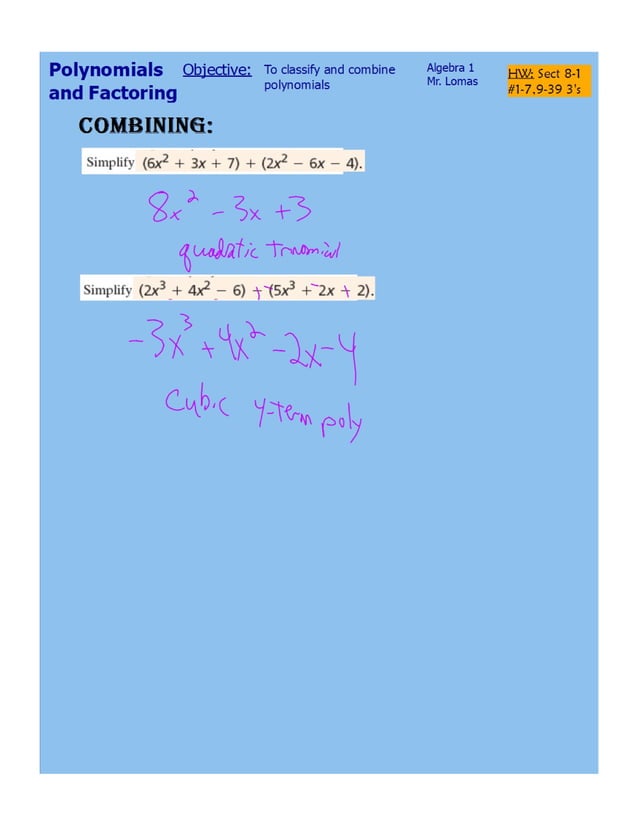 8 1 combining polynomials | PDF