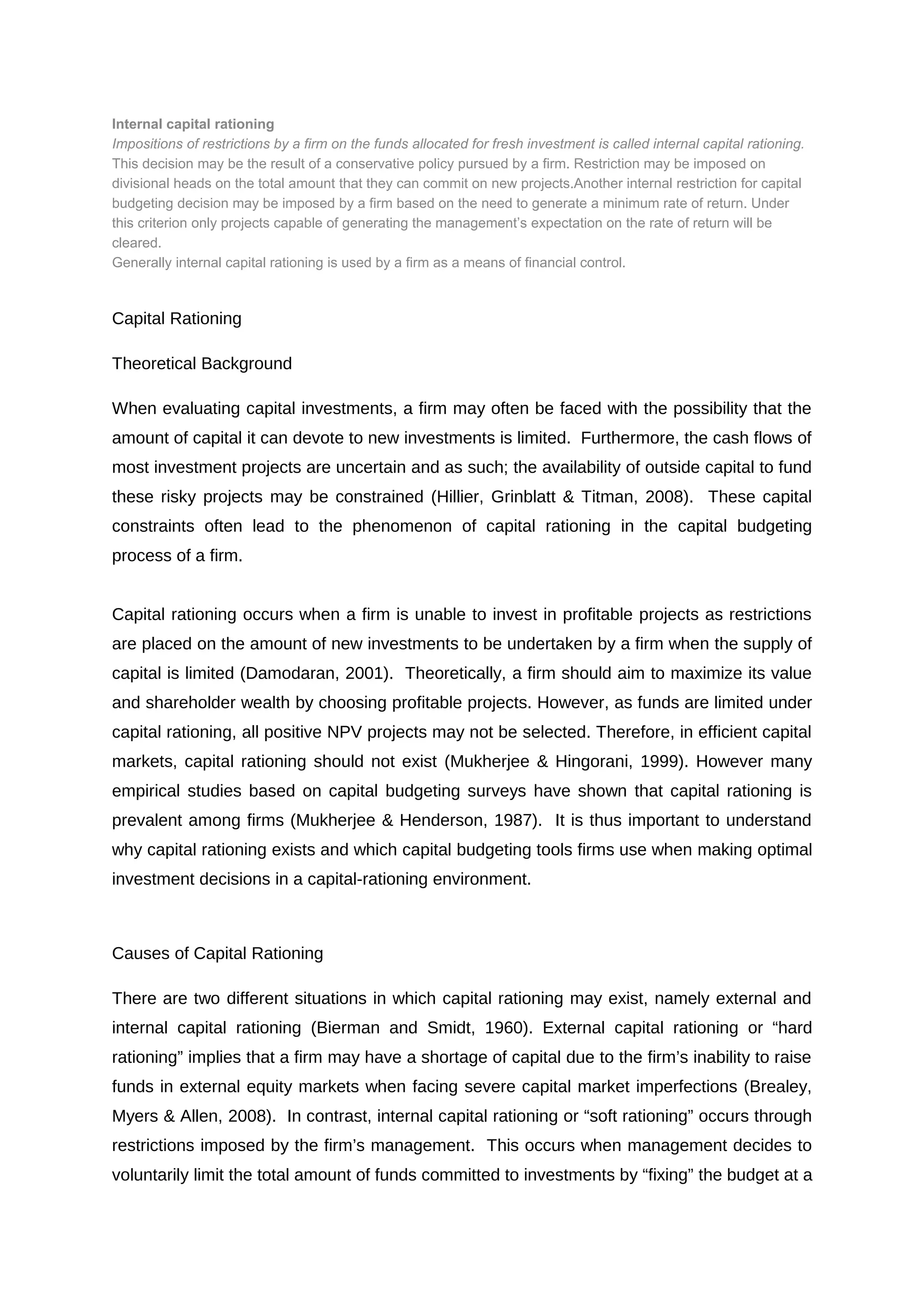 Capital Rationing | DOC