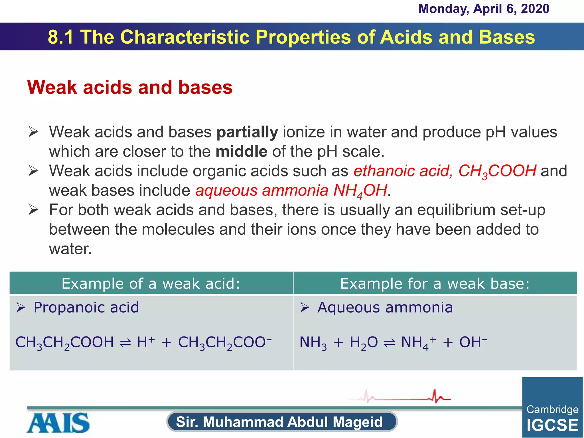8.1 the characteristic properties of acids and bases | PPSX