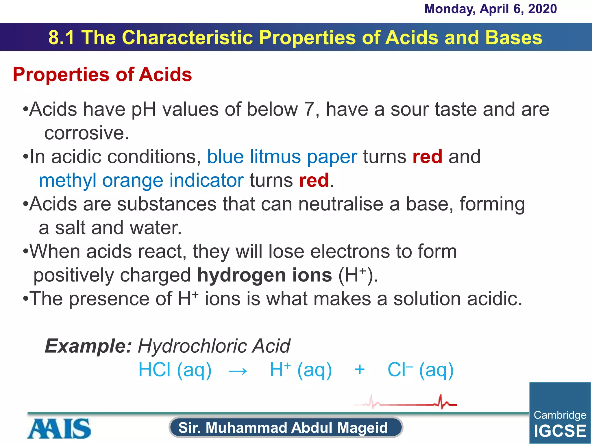 8.1 the characteristic properties of acids and bases | PPSX