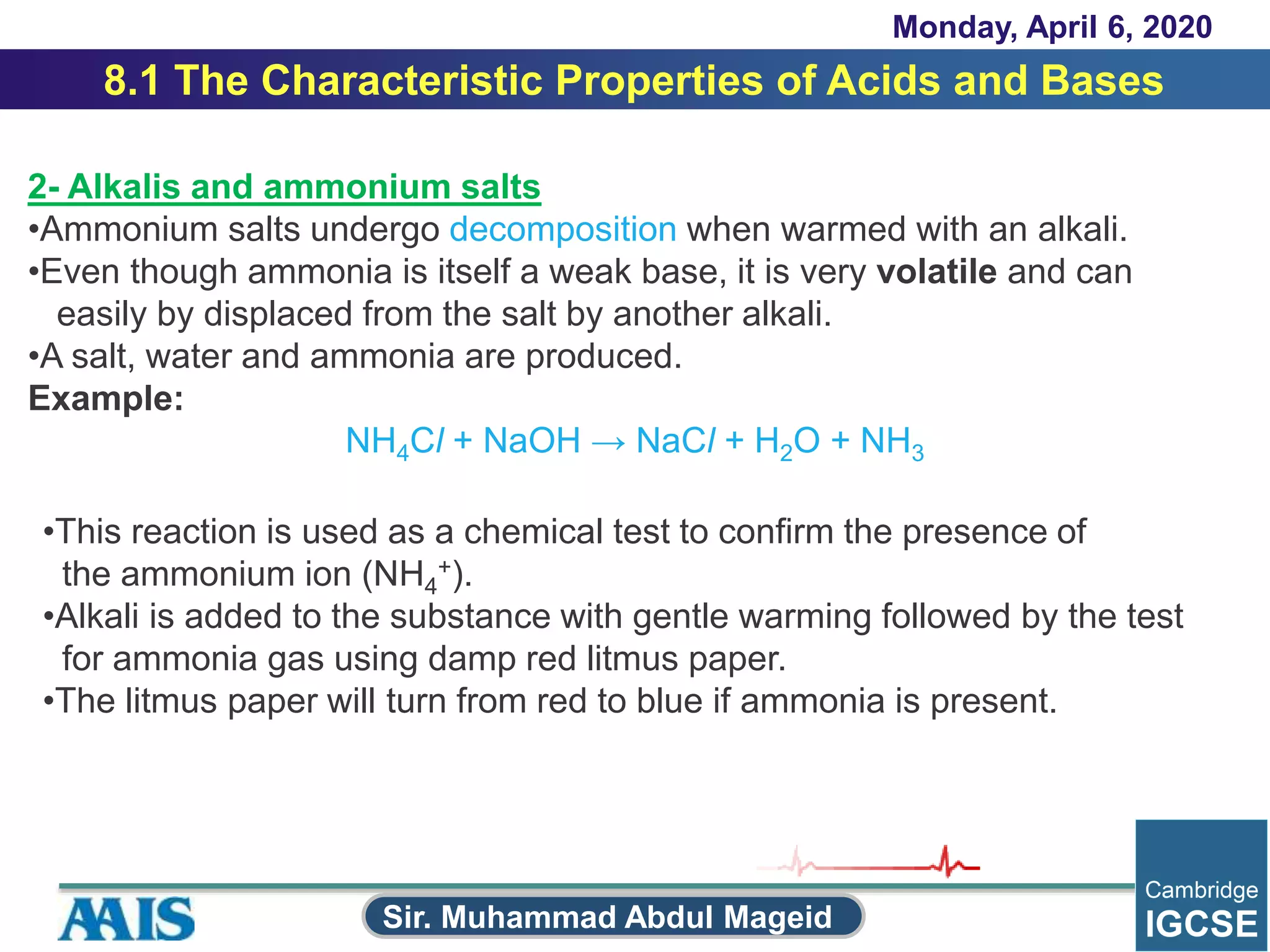 8.1 the characteristic properties of acids and bases | PPSX