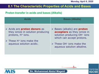 8.1 the characteristic properties of acids and bases | PPSX